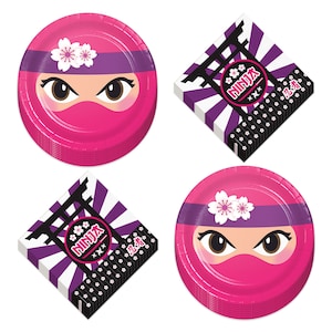 Pink Ninja Party Supplies - Ninja Girl Paper Dessert Plates and Ninja ...