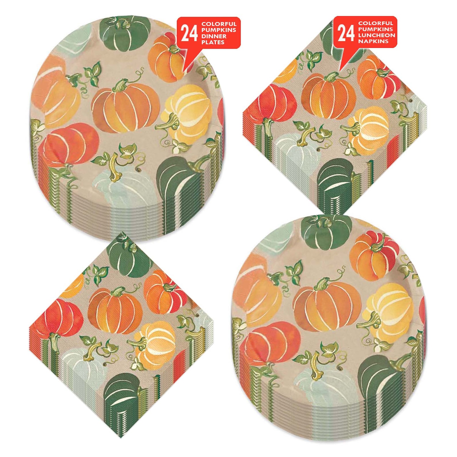 Thanksgiving Colorful Fall Pumpkins Round Paper Dinner Plates and Lunch ...