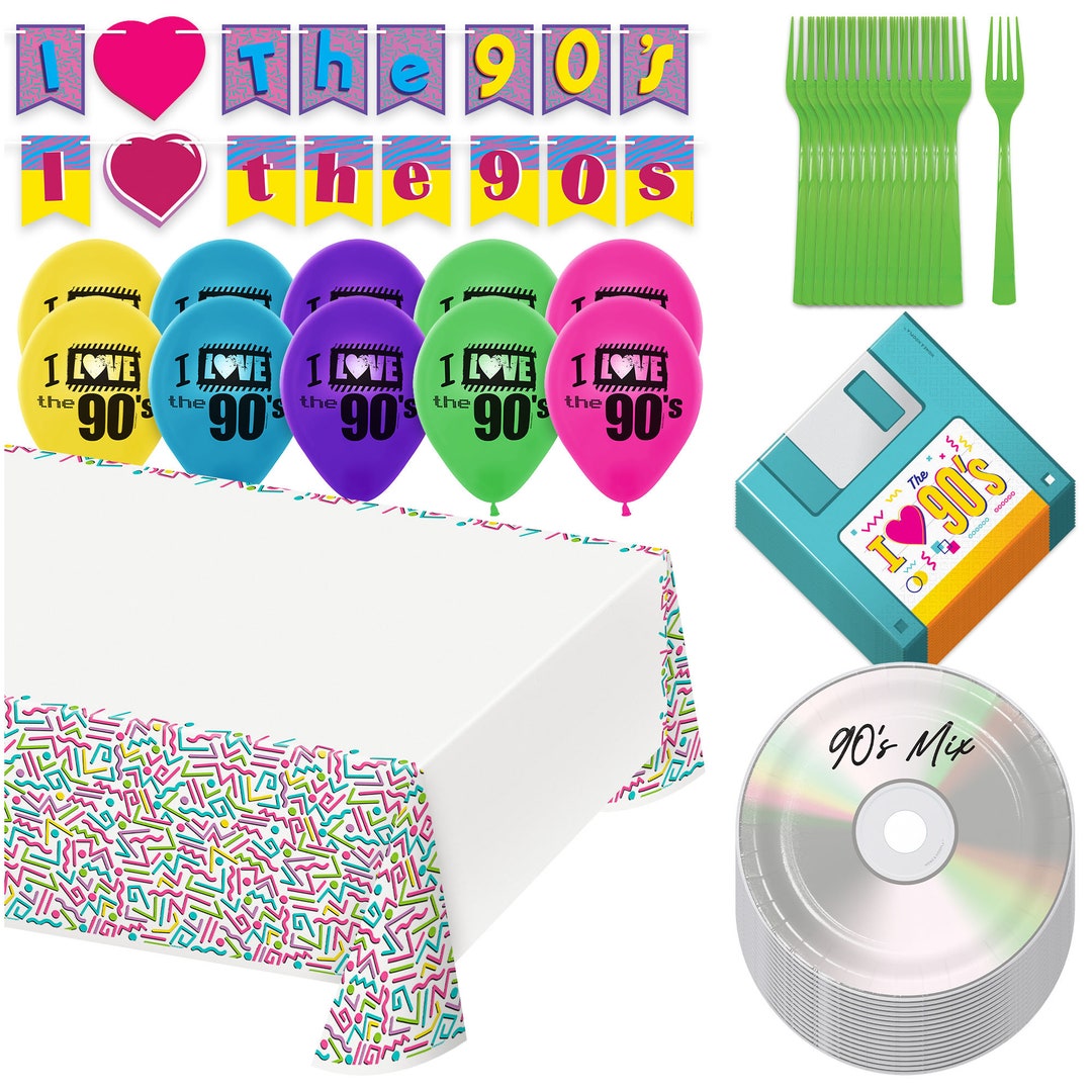90's Mix Party Pack - CD Dinner Plates, Floppy Disk Napkins, Forks ...