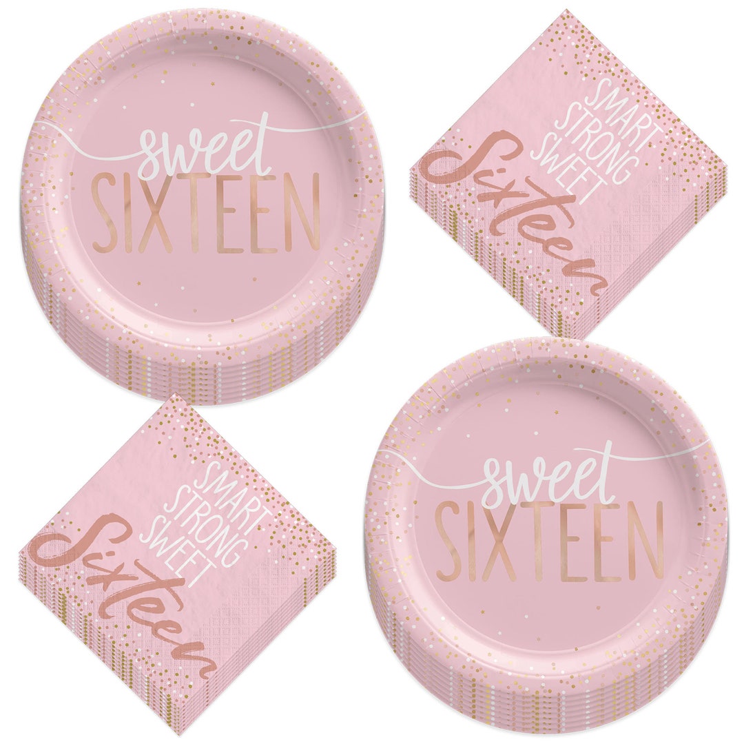 Sweet Sixteen Blush Pink Paper Dessert Plates and Beverage Napkins ...