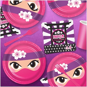 Pink Ninja Party Supplies - Girl Ninja Round Paper Dessert Plates for ...