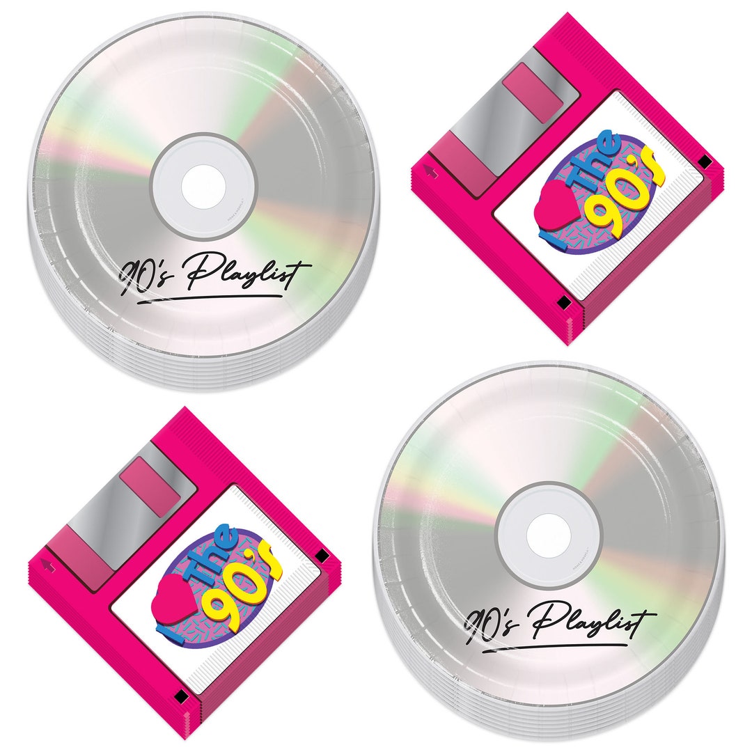 90's Party Supplies Floppy Disk Napkins and CD Paper Plates serves 16 ...