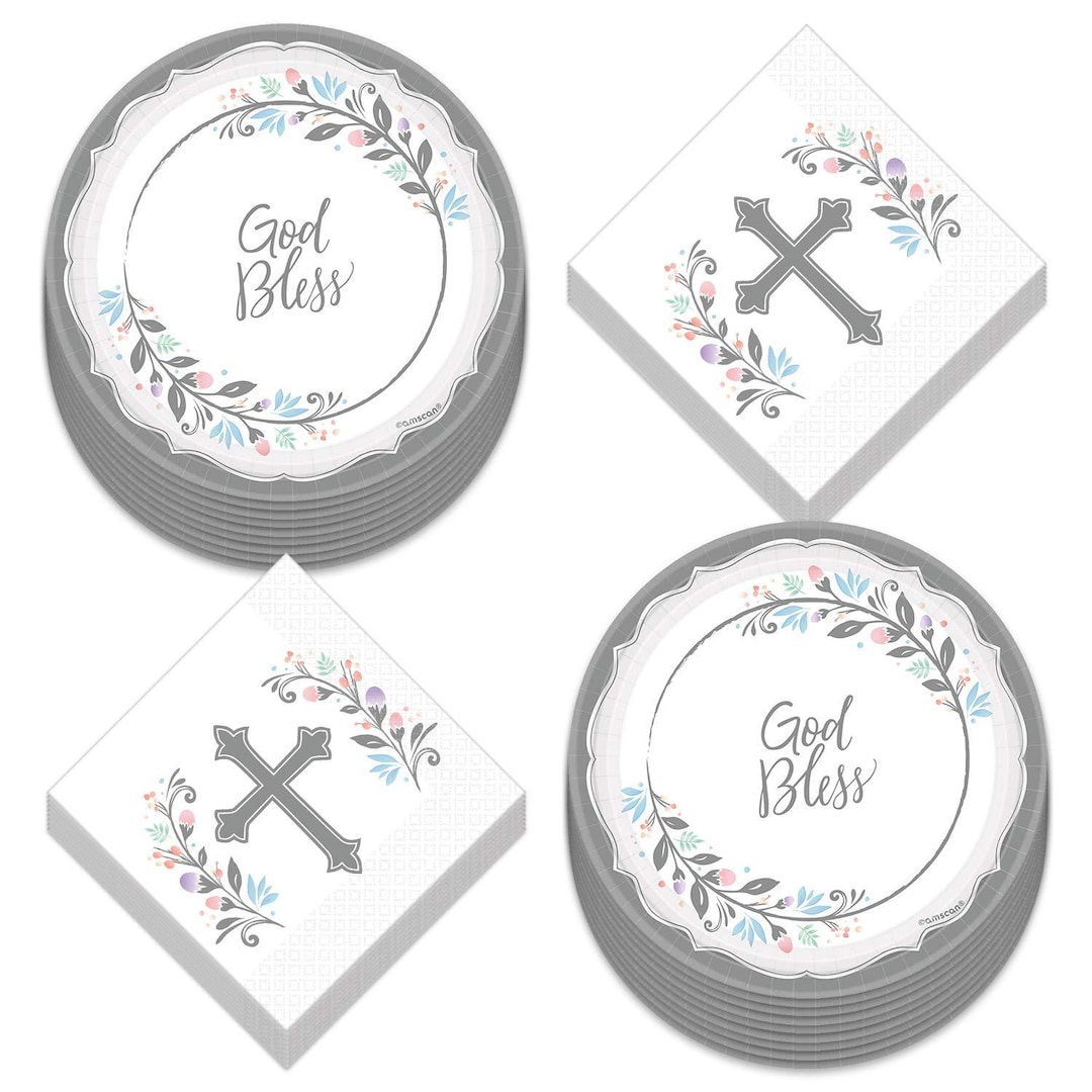 Religious Party Supplies - Holy Day God Bless Paper Dessert Plates and ...