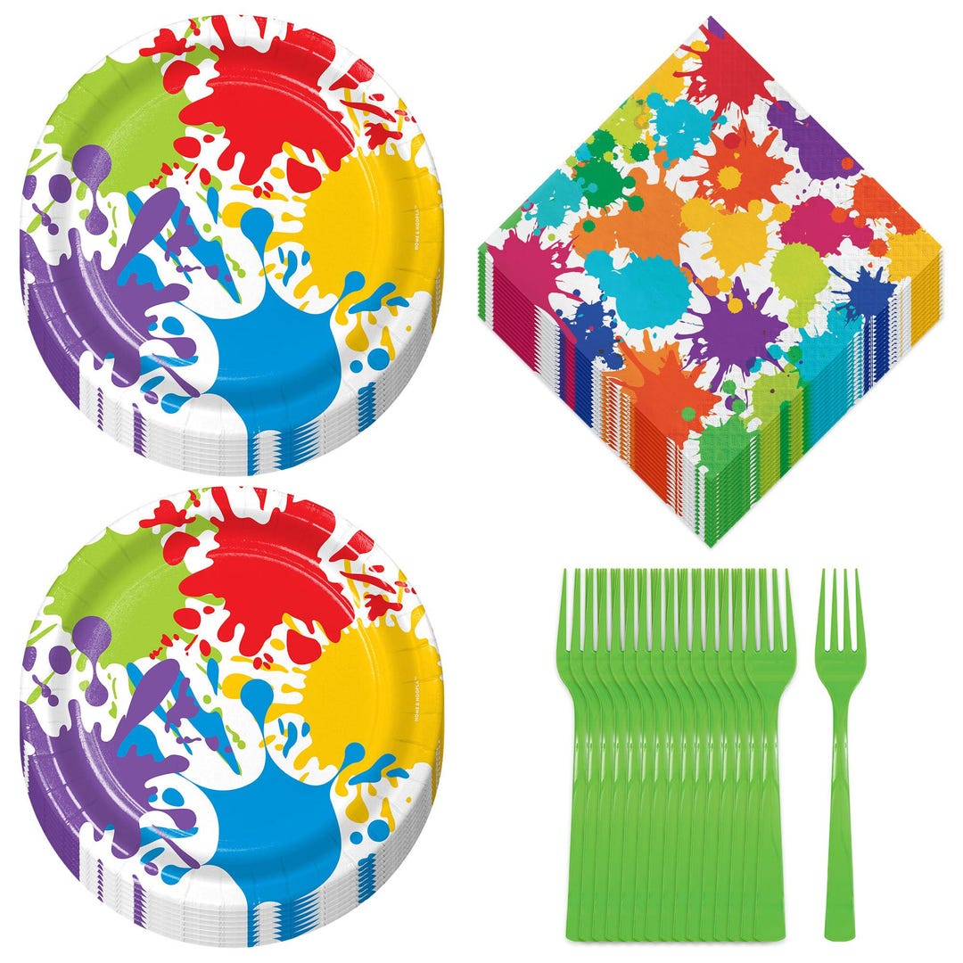 Art Party Supplies - Colorful Artist Paint Splatter Paper Dessert ...