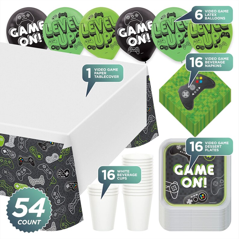 Video Game Party Level up Gamer Paper Dessert Plates Napkins - Etsy