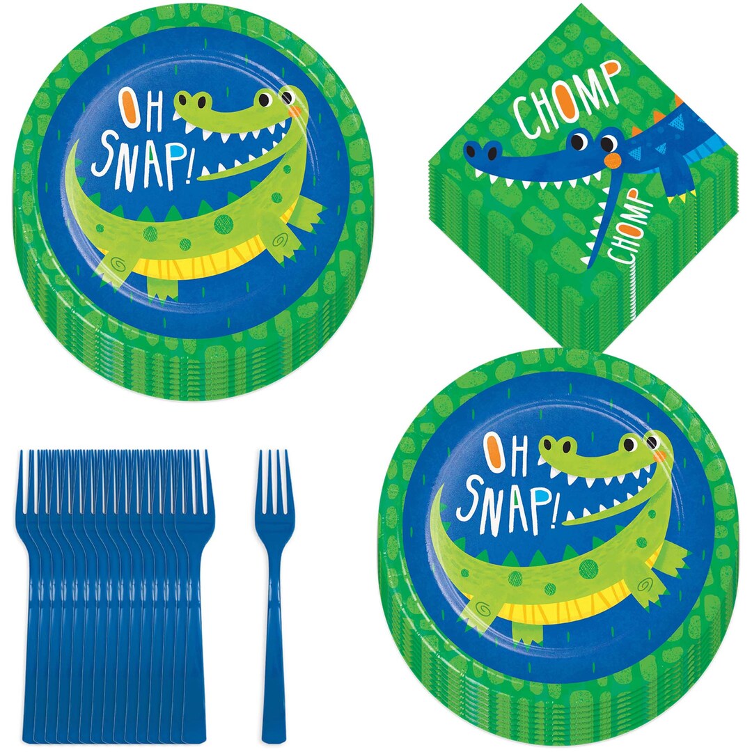 Alligator Party Supplies Paper Dinner Plates, Beverage Napkins, and ...