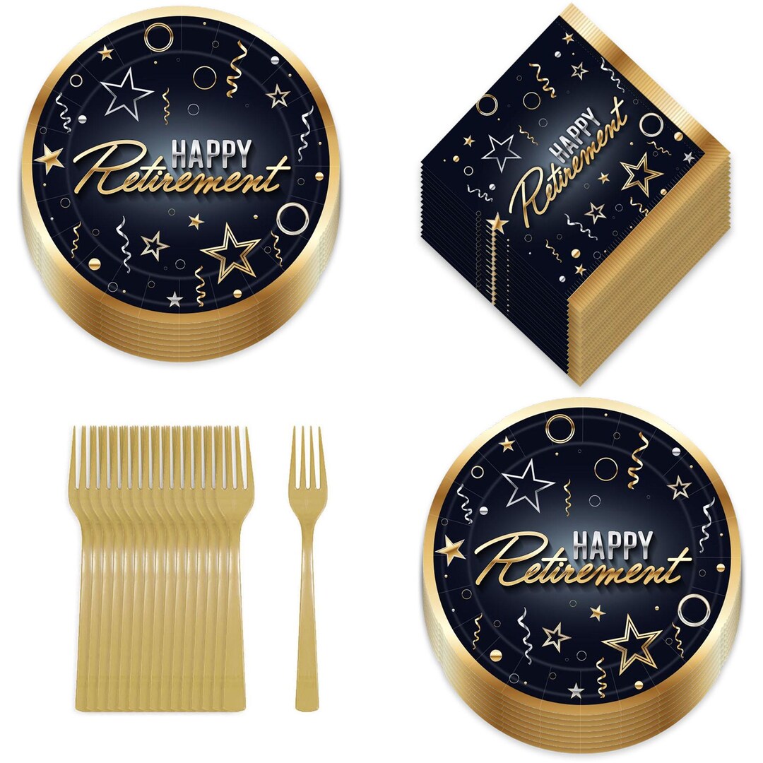 Happy Retirement Party Round Paper Dinner Plates, Lunch Napkins, and ...