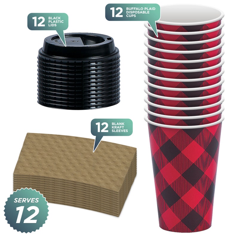 Buffalo Plaid Coffee Cups With Kraft Sleeves – 12-ct - Etsy