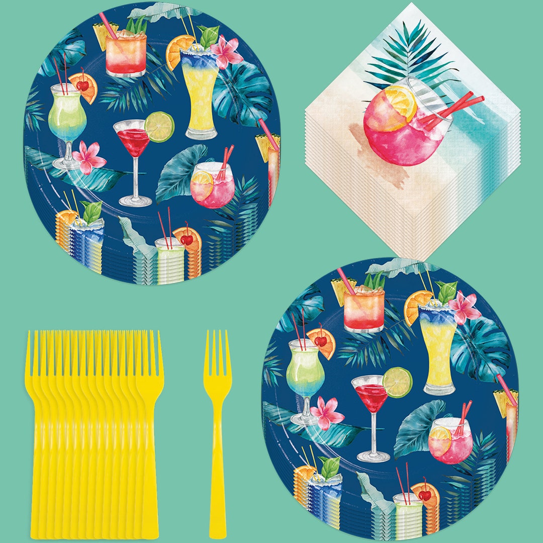Summer Breeze Cocktail Party Palm Paper Dessert Plates, Beverage ...