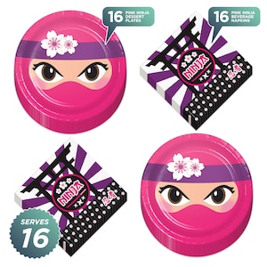 Pink Ninja Party Supplies - Ninja Girl Paper Dessert Plates and Ninja ...