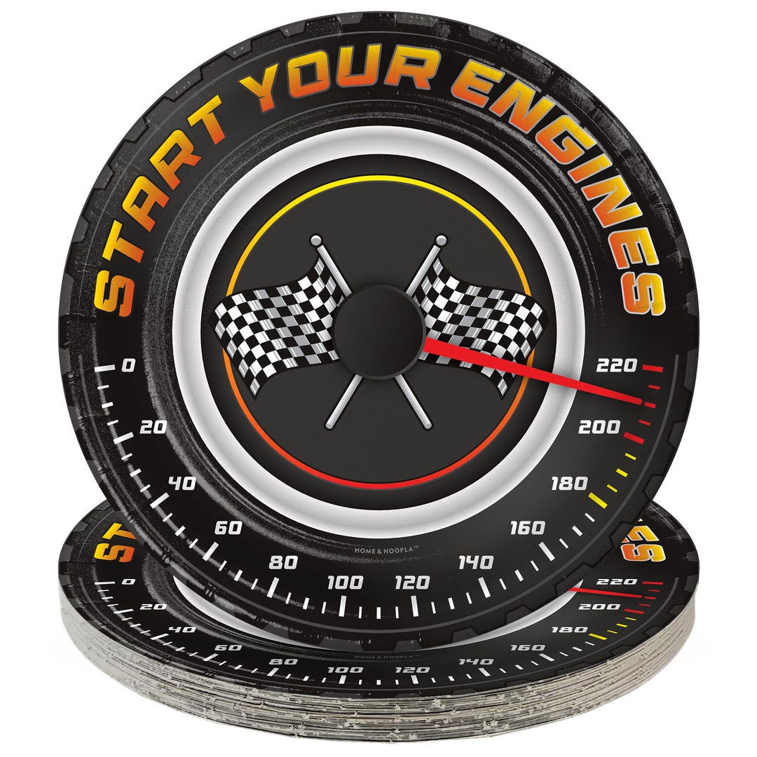 Race Party Supplies - Start Your Engines Round Paper Dessert Plates for ...