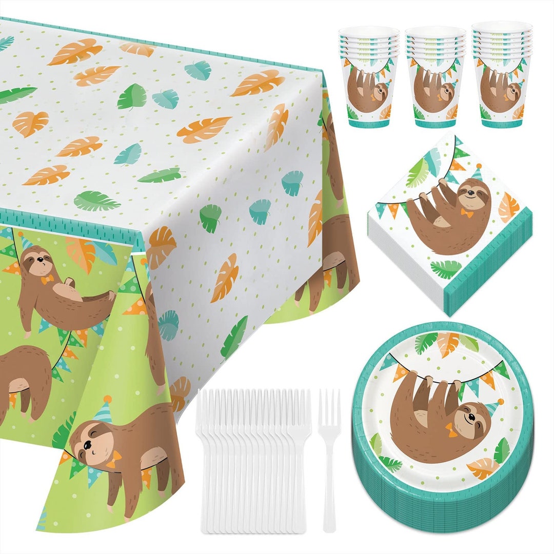 Sloth Birthday Dessert Party Pack Paper Plates, Beverage Napkins, Cups ...