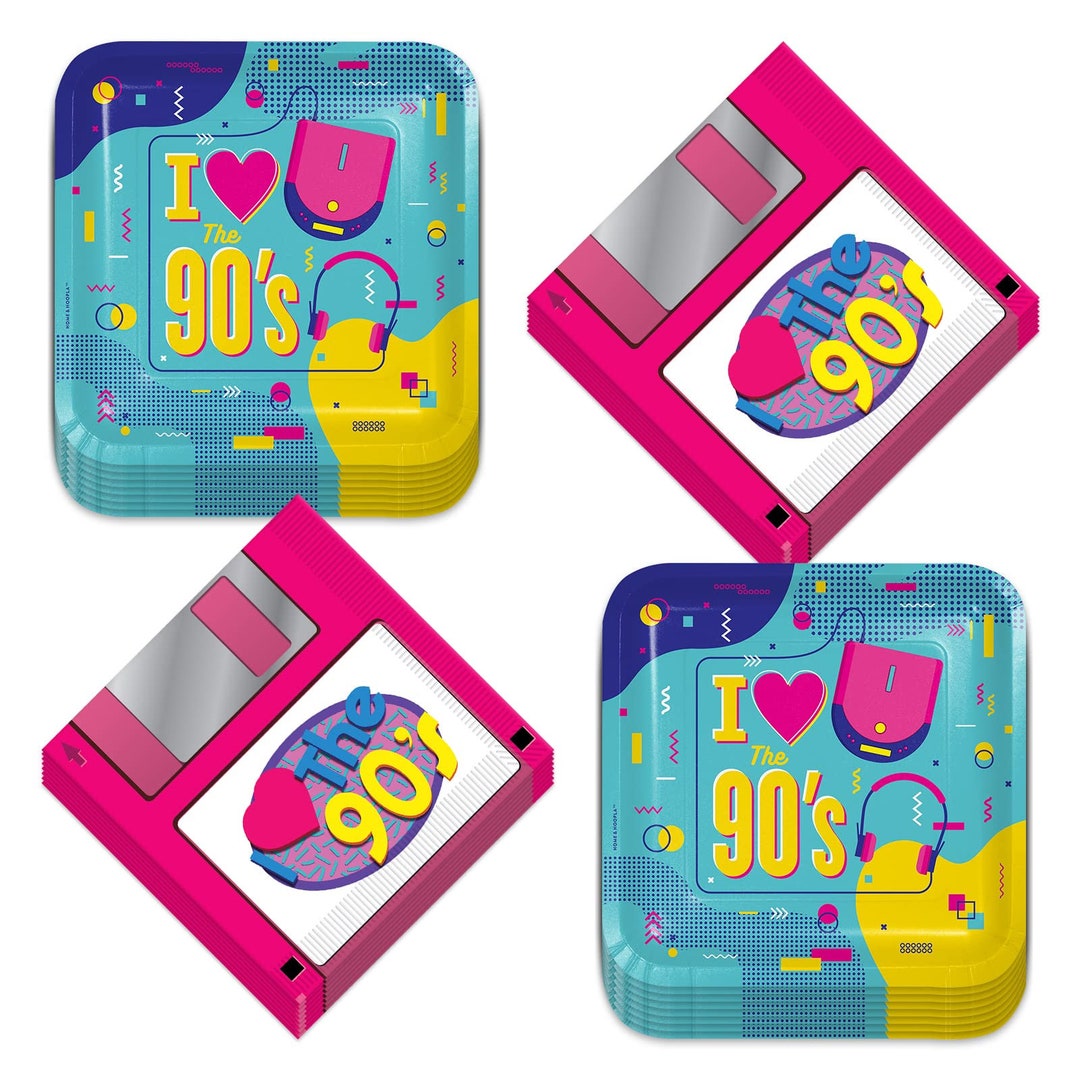 90's Party Supplies 90's Decade Icons Square Paper Dessert Plates and ...
