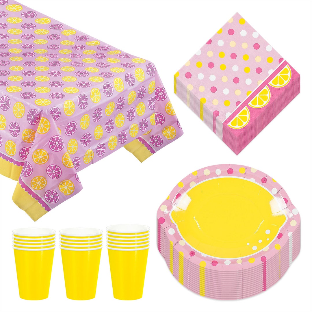 Pink Lemonade Party Pack Lemon Shaped Dessert Plates Lunch Napkins ...