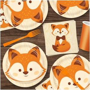 Fox Party Supplies Woodland Fox Round Paper Dessert Plates for 16 ...