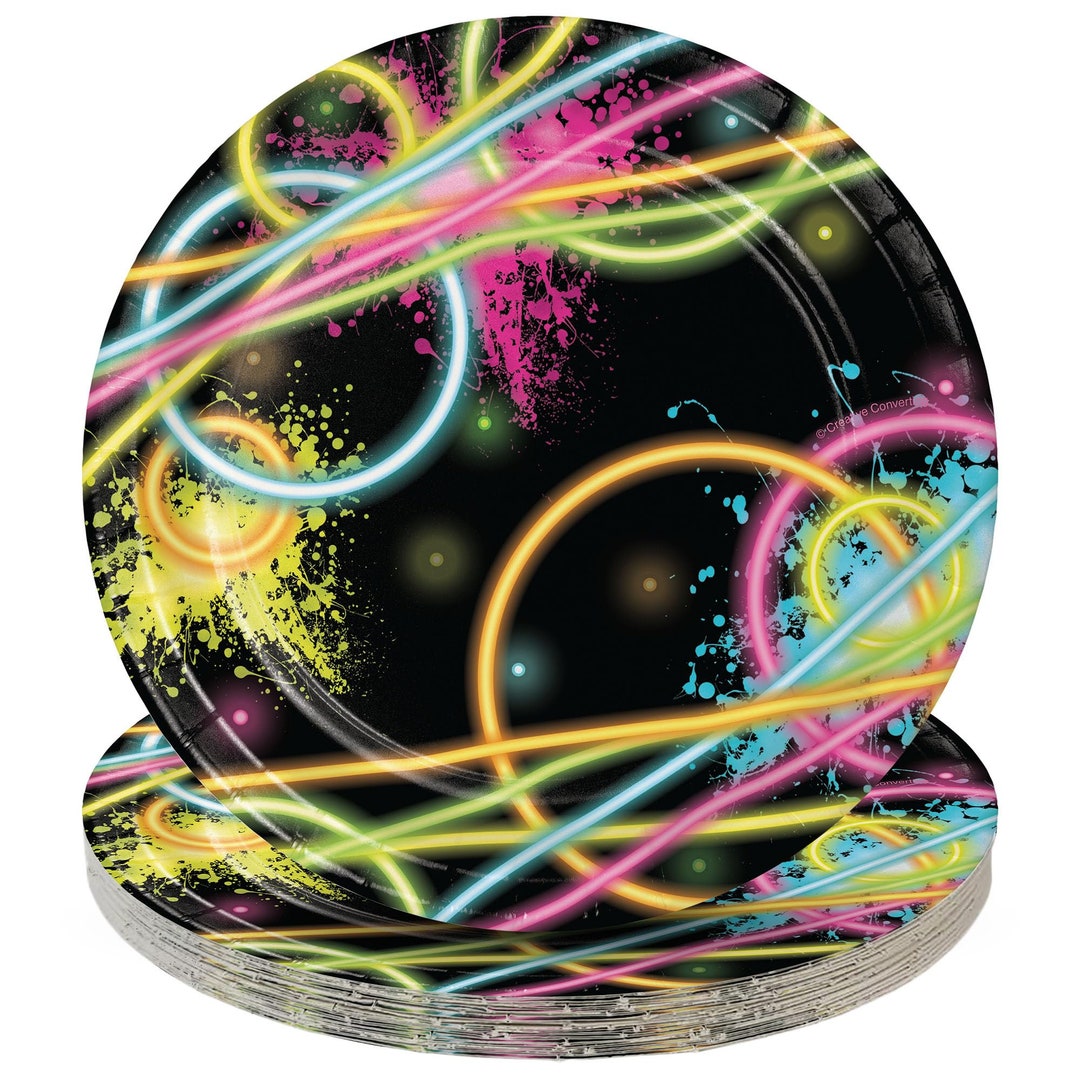 Glow Party Supplies - Neon Glow Stick Theme Round Paper Dessert Plates ...