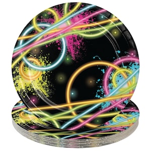 Glow Party Supplies - Neon Glow Stick Theme Round Paper Dessert Plates ...