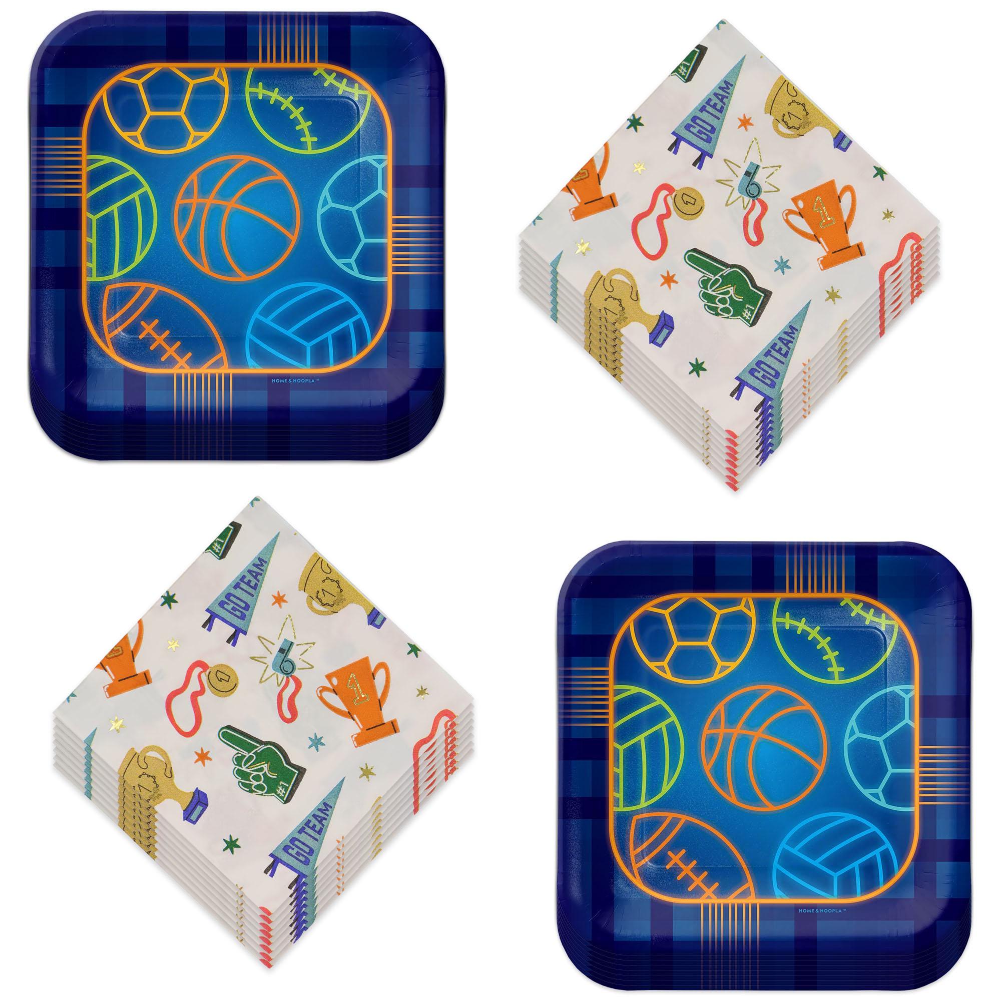 Birthday Baller Multi Sports Party Blue Square Paper Dessert Plates and ...