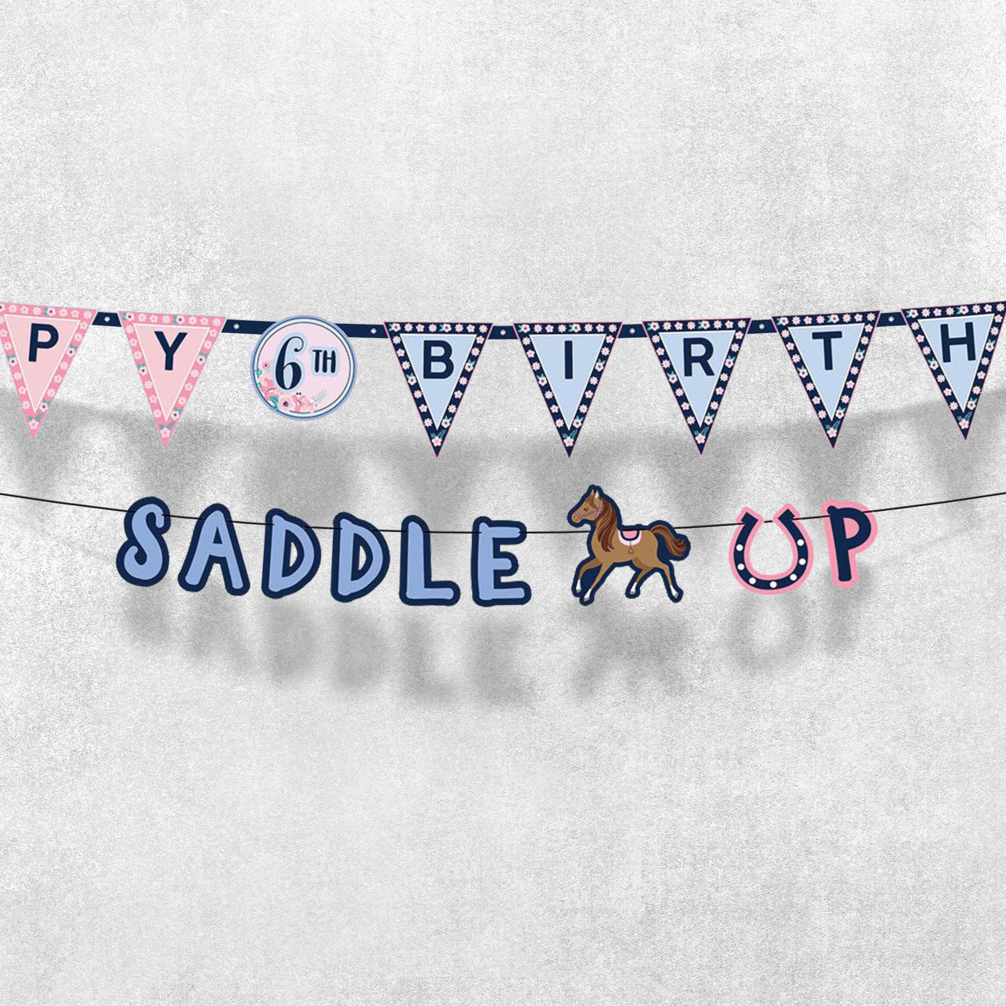 Saddle up Party Happy Birthday Letter Banner and Horse Garland Set, 10 ...