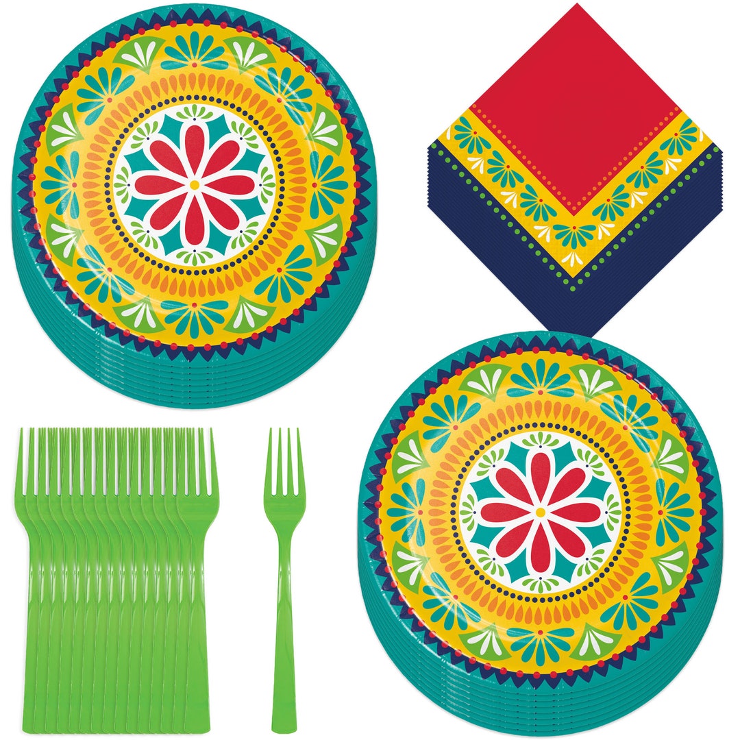 Fiesta Party Supplies - Painted Pottery Paper Dinner Plates, Luncheon ...