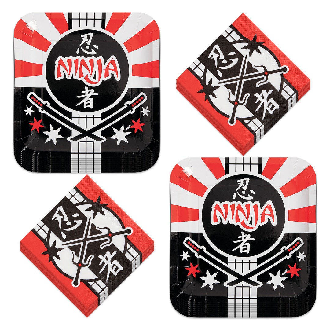 Ninja Warrior Party Square Paper Dinner Plates and Lunch Napkins ...