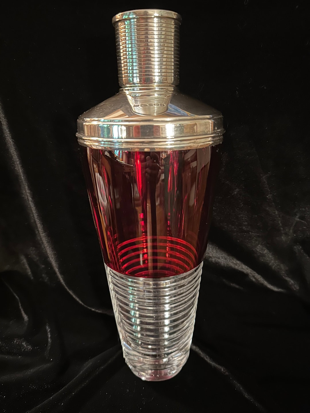 Cocktail Shaker Sterling David Redman Sterling and Cased Ruby Crystal ...