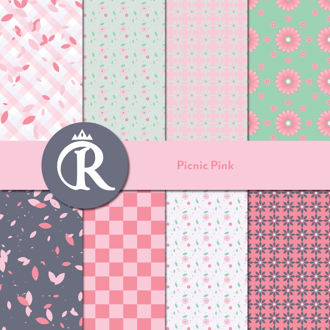 Picnic Pink Patterns Printable Paper, consigue 6 diseños Perfecto para ...