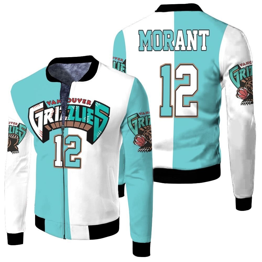 Memphis Grizzlies Ja Morant 12 White And Teal Men's Bomber Jacket