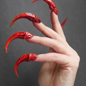 Dragon Claw Special-effects Press-on Nails, Reusable Red Monster False Nails for Movie, Cosplay ...