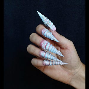 Seashell Costume Press-on Nails, Mermaid Glam, Blue and Pink Sfx Nails ...