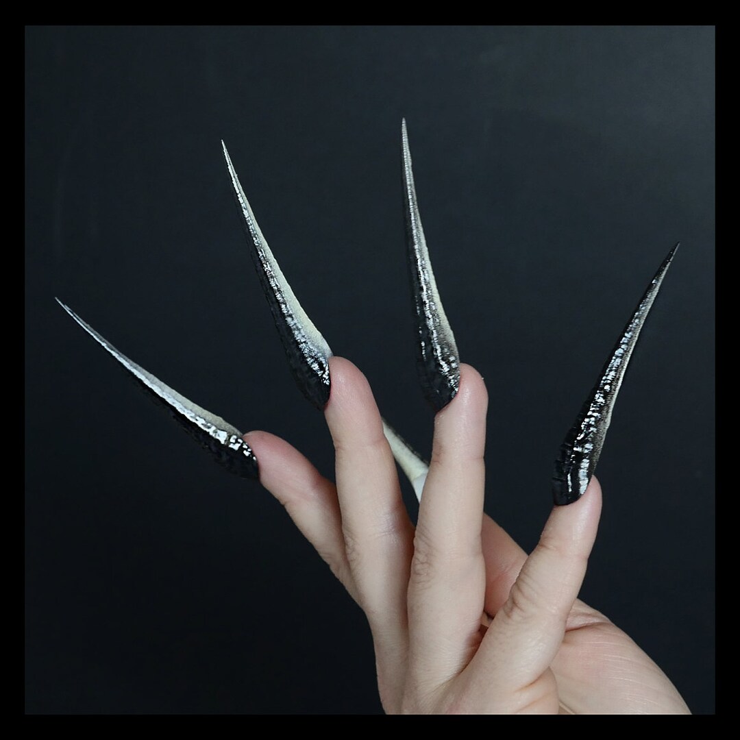Long, Sharp Costume Press-on Nails. Black Ombre SFX Nails, Special ...