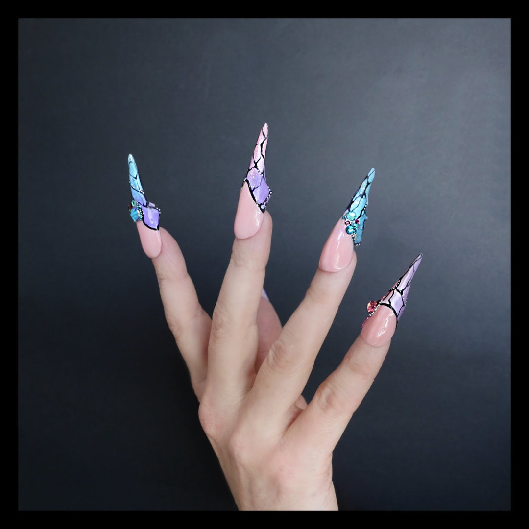 Butterfly Costume Press-on Nails, Special-effects Pink Purple and Blue ...