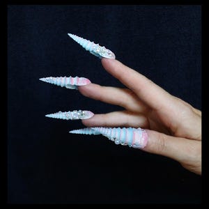 Seashell Costume Press-on Nails, Mermaid Glam, Blue and Pink Sfx Nails ...