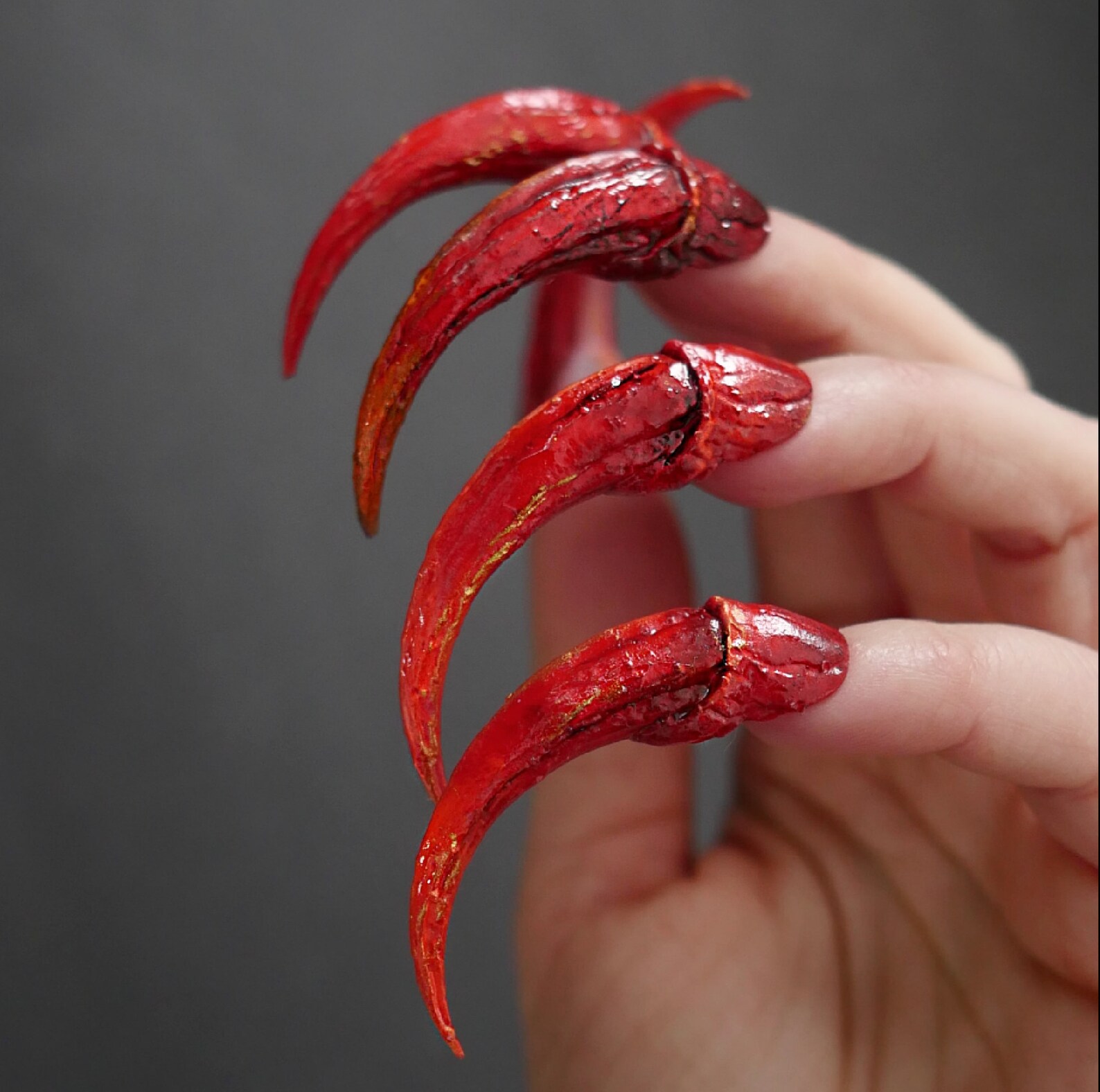 Dragon Claw Special-effects Press-on Nails, Reusable Red Monster False ...