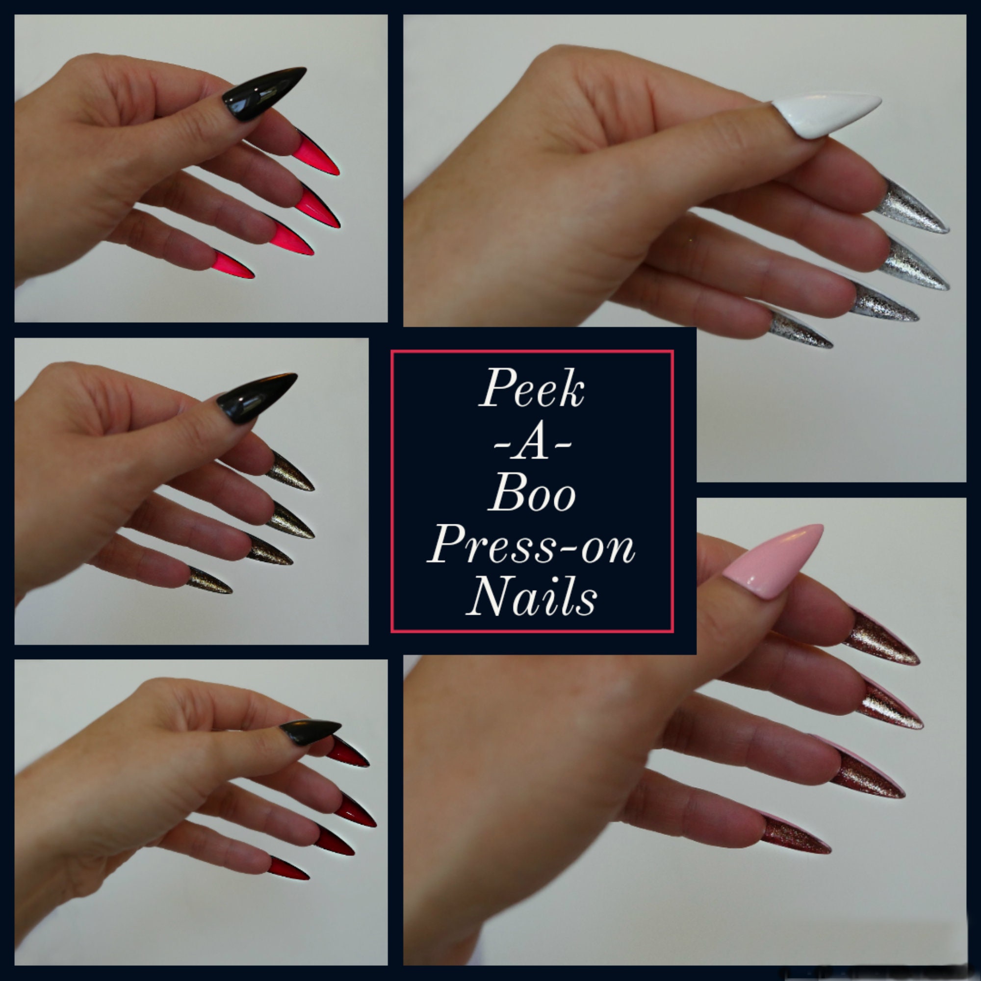 Peek-a-boo Nails Press On Nails Trendy Long Stiletto Gift | Etsy