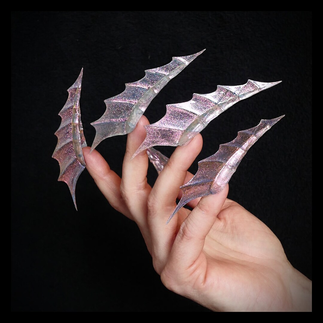 Mermaid Fin Fake Costume Nails, Reusable Unique Sailfish Glass Claws ...