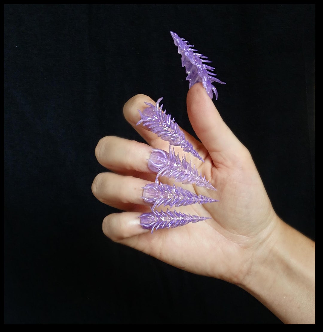 Spiked Alien Fake Pointy Nails, Purple Cosplay Press-on Nails, Sharp ...