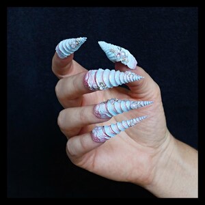 Seashell Costume Press-on Nails, Mermaid Glam, Blue and Pink Sfx Nails ...