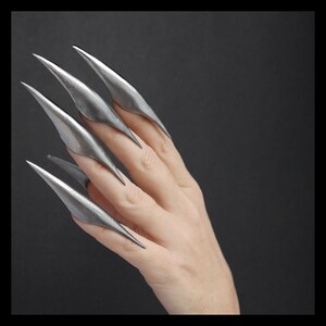 Costume Press-on Nails, Silver Spike Claw, Reusable Fashion Costume ...