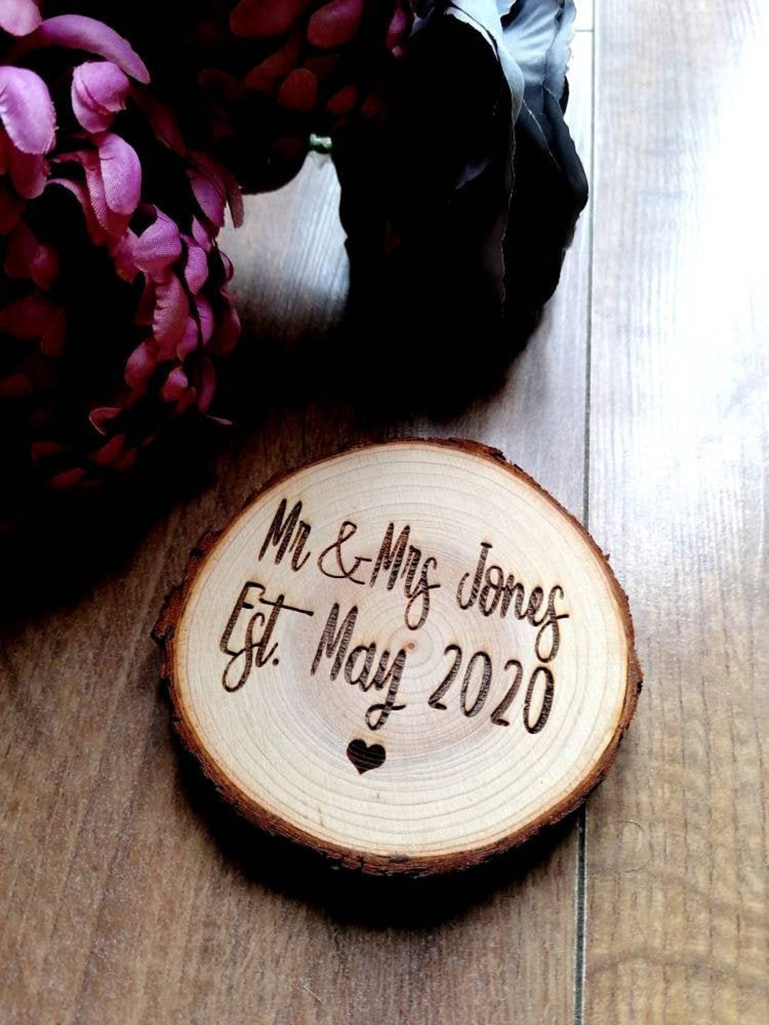 Engraved Wooden Large 10-11cm Log Coaster for Wedding Table Decorations ...