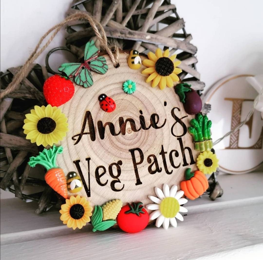 Vegetable Patch Engraved Wooden Log Garden Plaque Sign Personalised ...