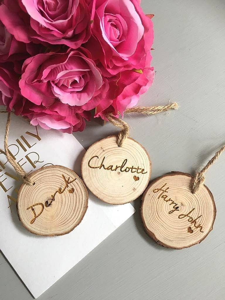 Engraved Hanging Wooden Log Slice With Twine for Wedding Table | Etsy