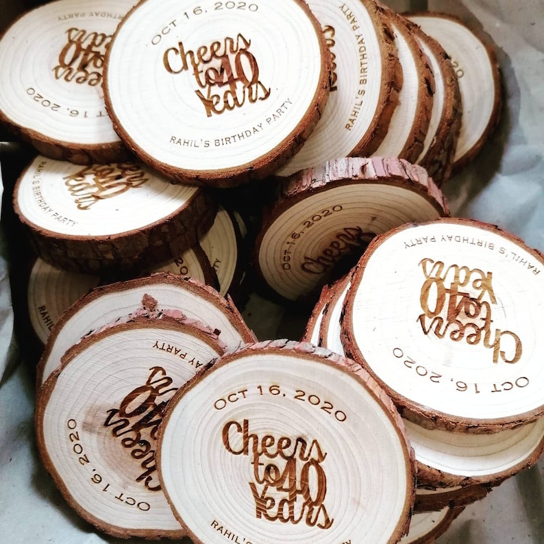 Engraved Wooden 8-9cm Log Slice Coaster for Wedding Table | Etsy