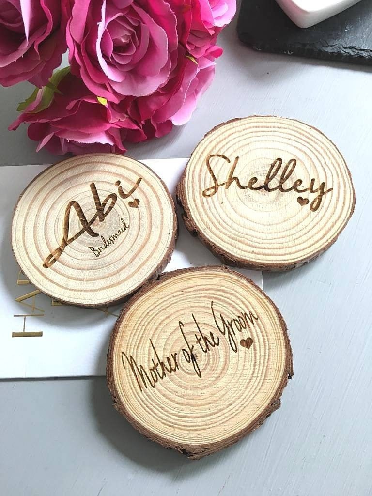 Engraved Wooden Large 10-11cm Log Coaster for Wedding Table - Etsy UK