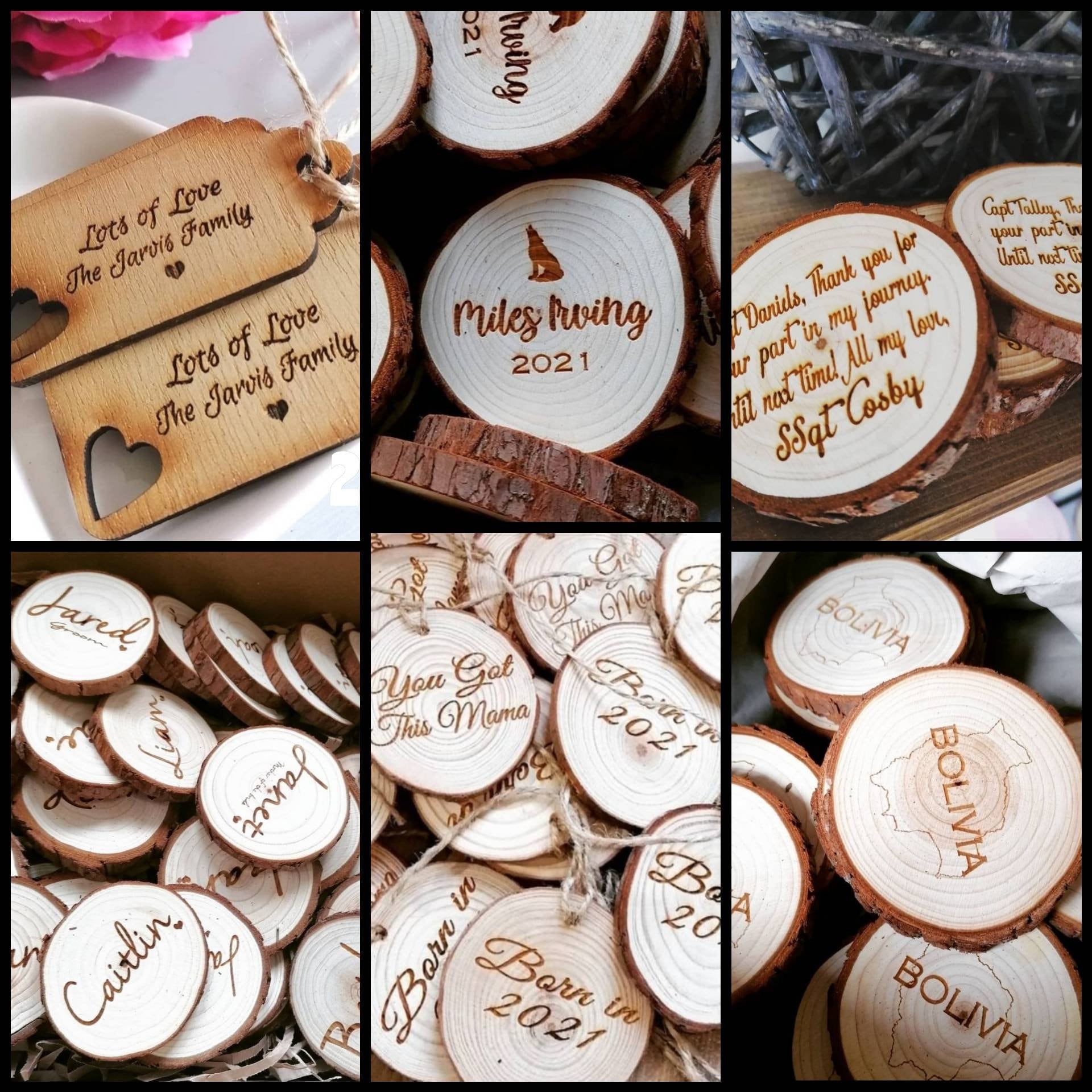 Engraved Wooden 8-9cm Log Slice Coaster for Wedding Table | Etsy