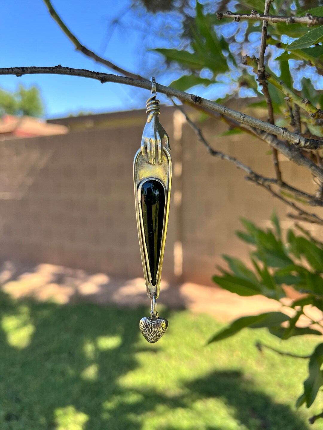Handmade Green Sparkly Sandstone Pendant - Etsy UK