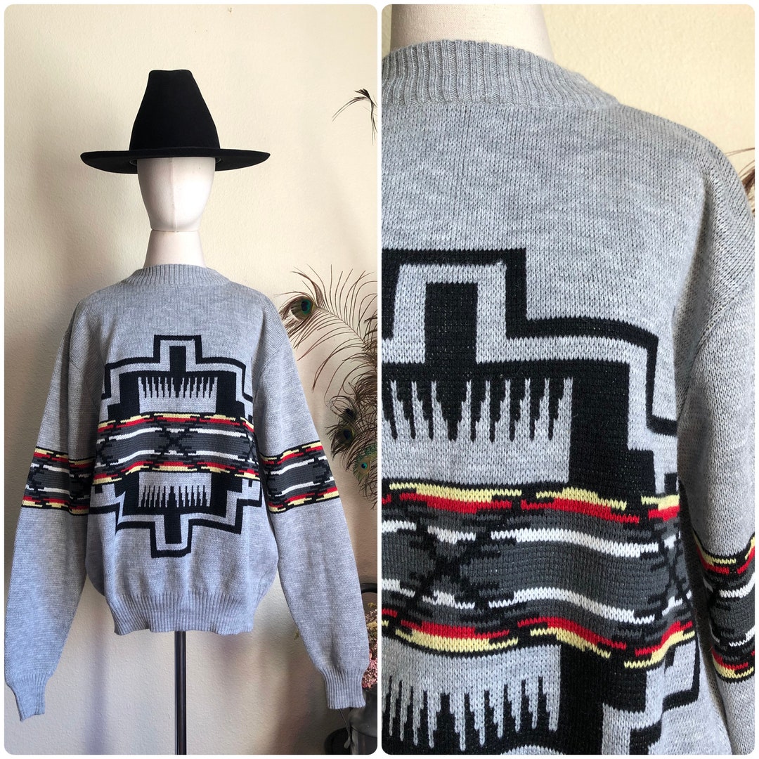 90s Southwest Aztec Knit Sweater L - Etsy