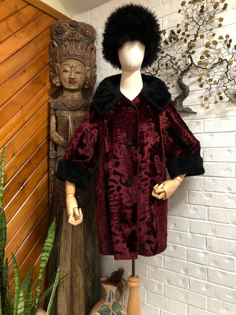 1950s Merlot Faux Fur Swing Coat W/ Stand up Collar M - Etsy