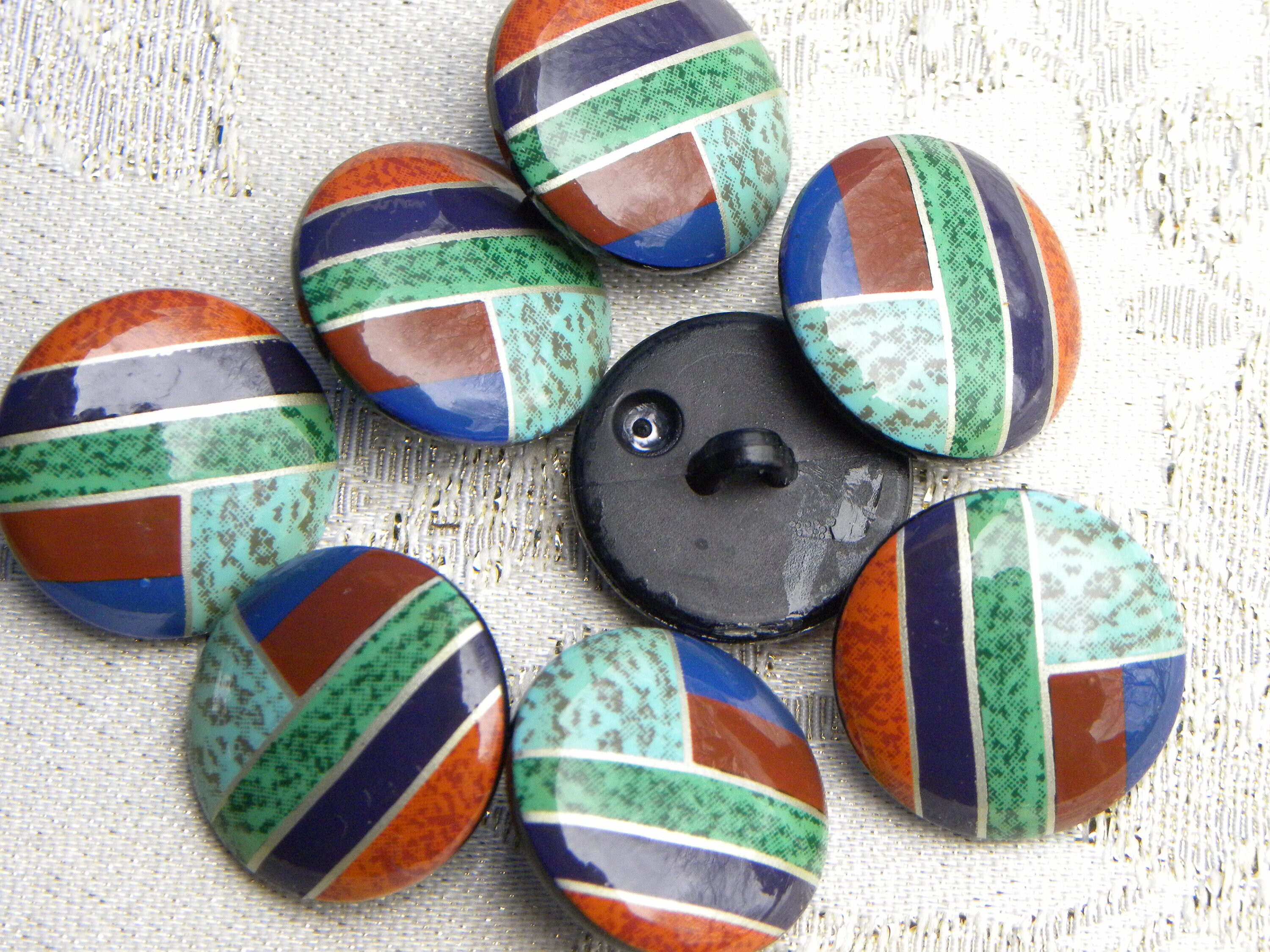 TWO Vintage Buttons, Inlaid Faux Turquoise Malachite Carnelian Lapis ...
