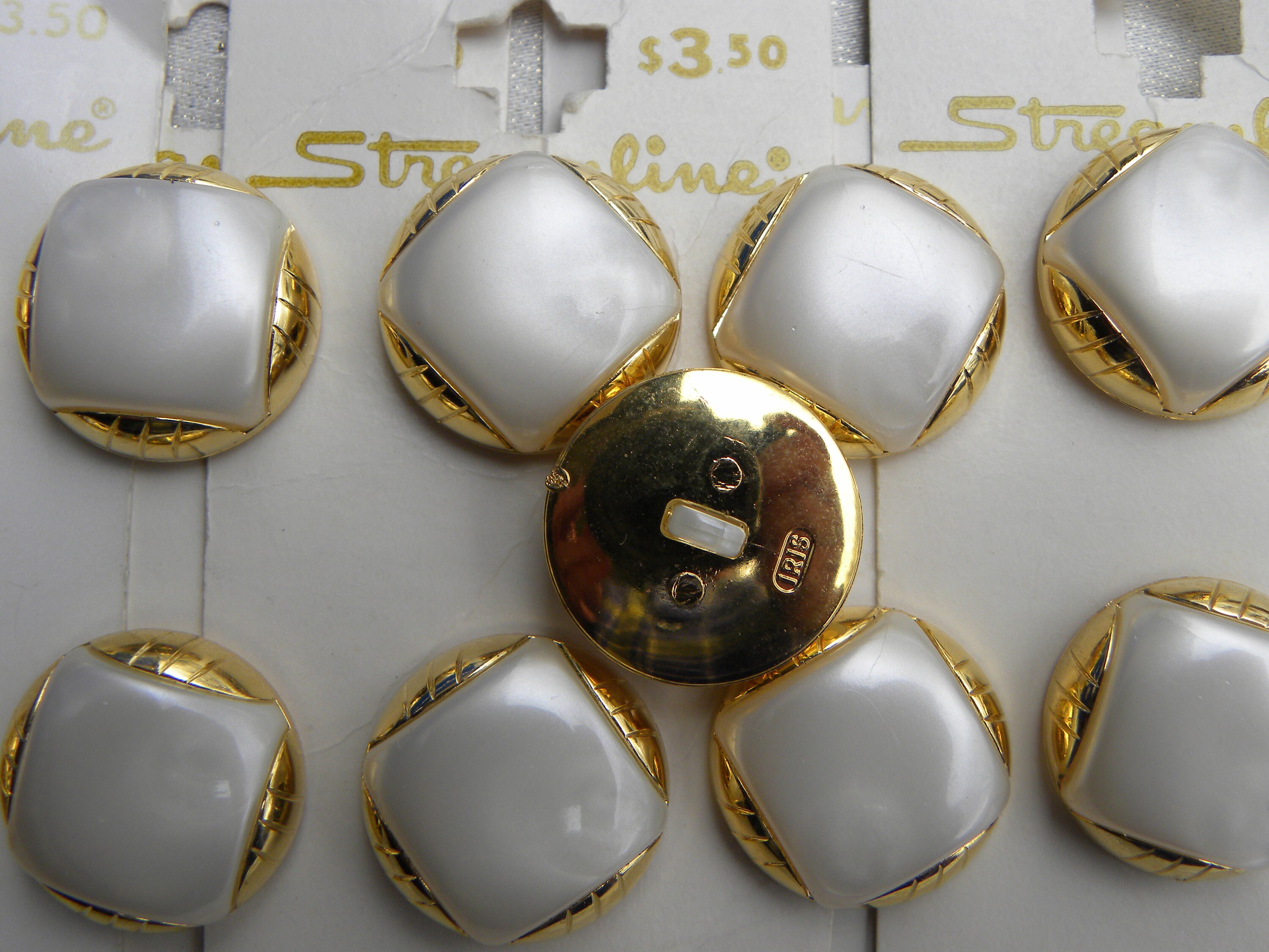 Streamline Buttons Faux White Pearl Gold Trim, TWO Square 22mm Round ...